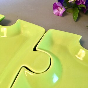 Set of Two Green Jigsaw Puzzle Ceramic Appetizer Plates From Bella Casa ...