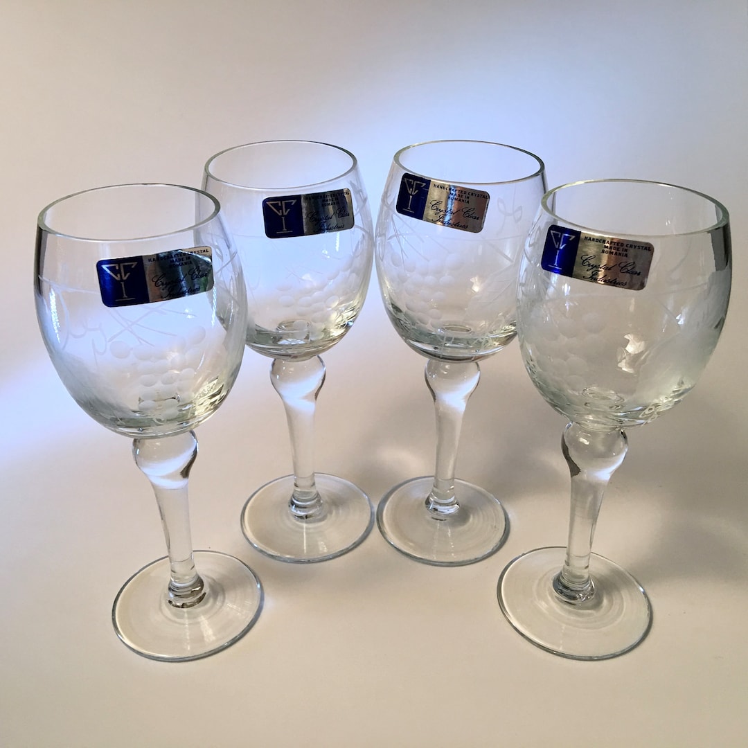 Set of Four Vintage Romania Short Wine Glasses With Etched Grape ...