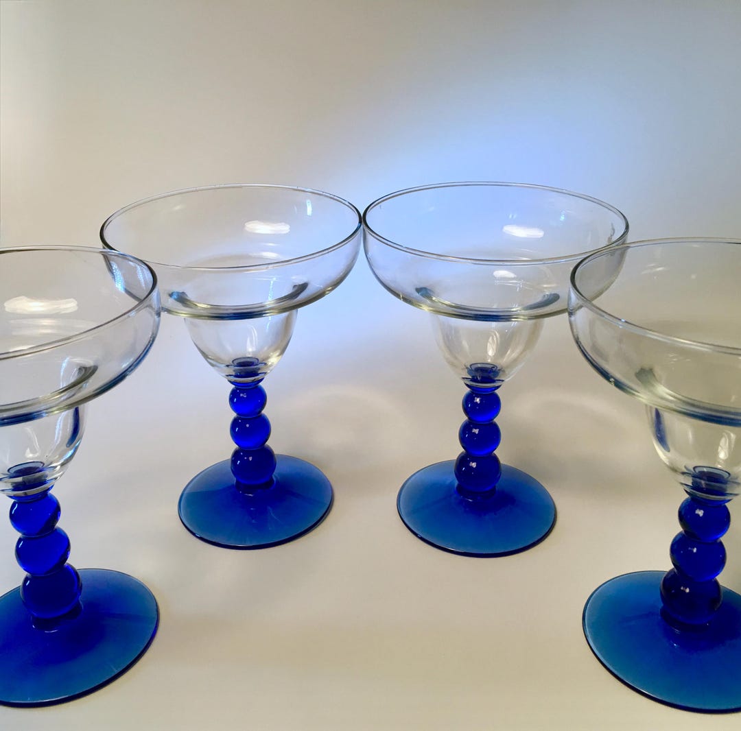 Set of Four Libbey Metropolis Blue (mediterranean) Margarita Glasses ...