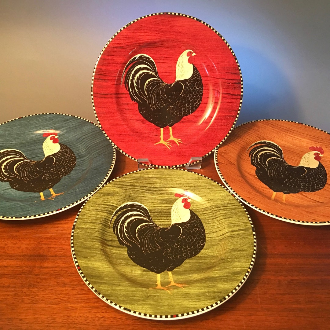 2 SETS AVAILABLE! Set of Four 1999 Warren Kimble Colorful "rooster ...