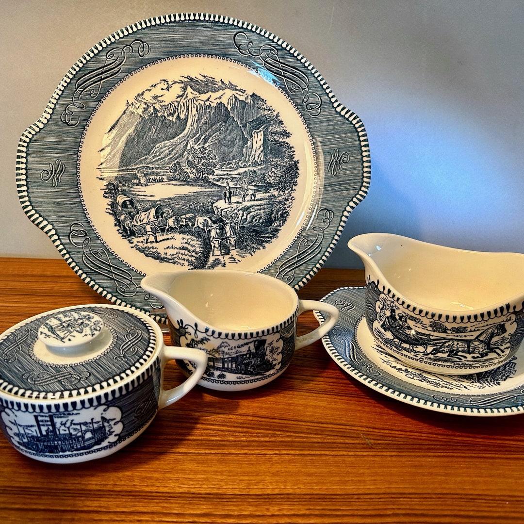 Vintage Royal China Currier & Ives 'blue Pieces Handled - Etsy