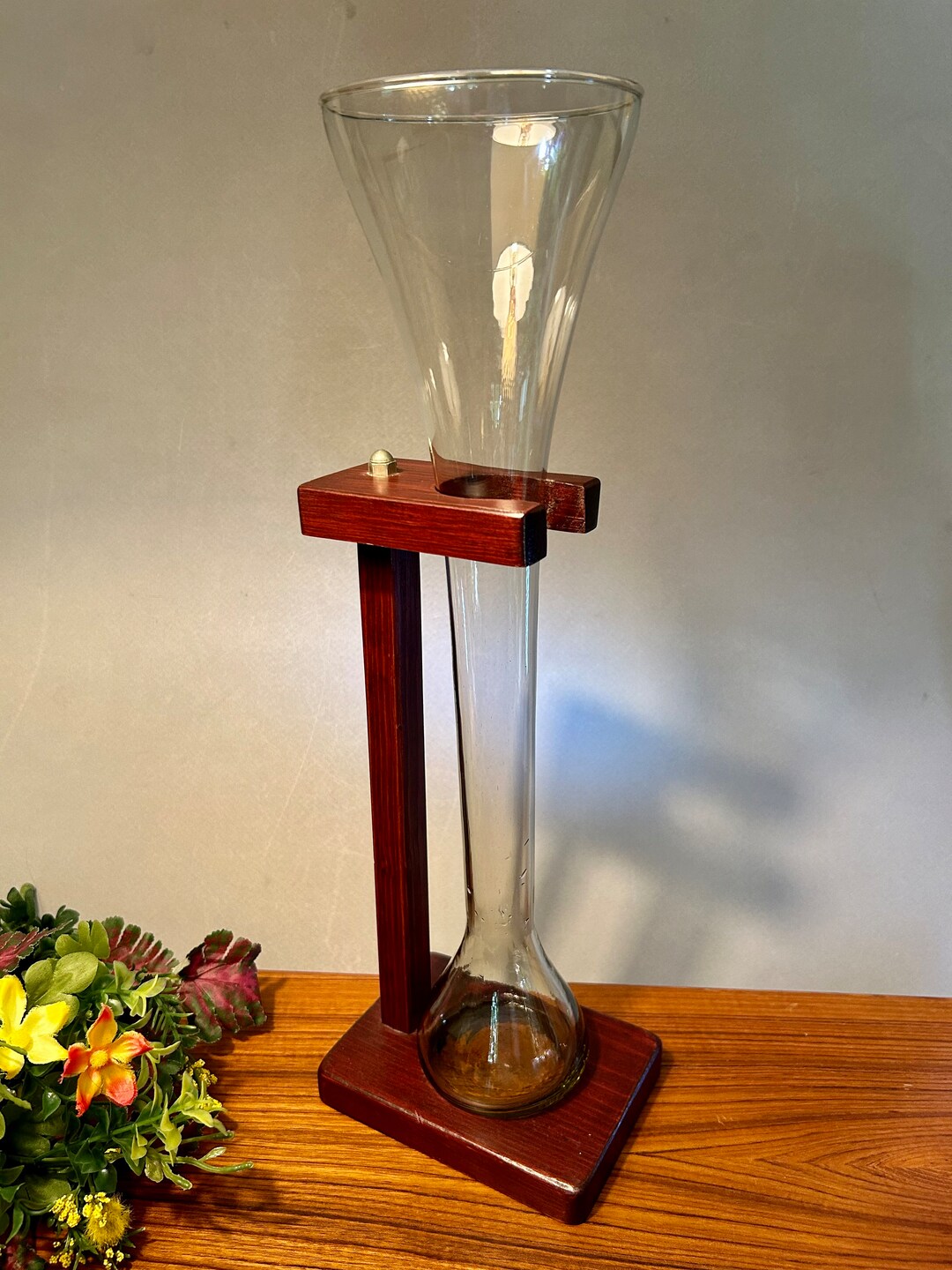 Vintage half Yard of Ale Beer Glass With Wood Stand Meade in Mexico ...