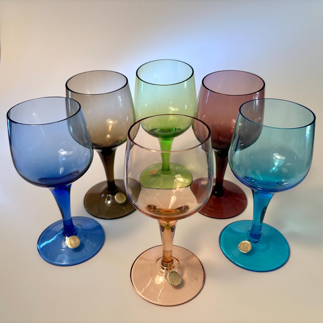 MADE IN ROMANIA! Set of Six Vintage Short Wine Glasses in Assorted ...
