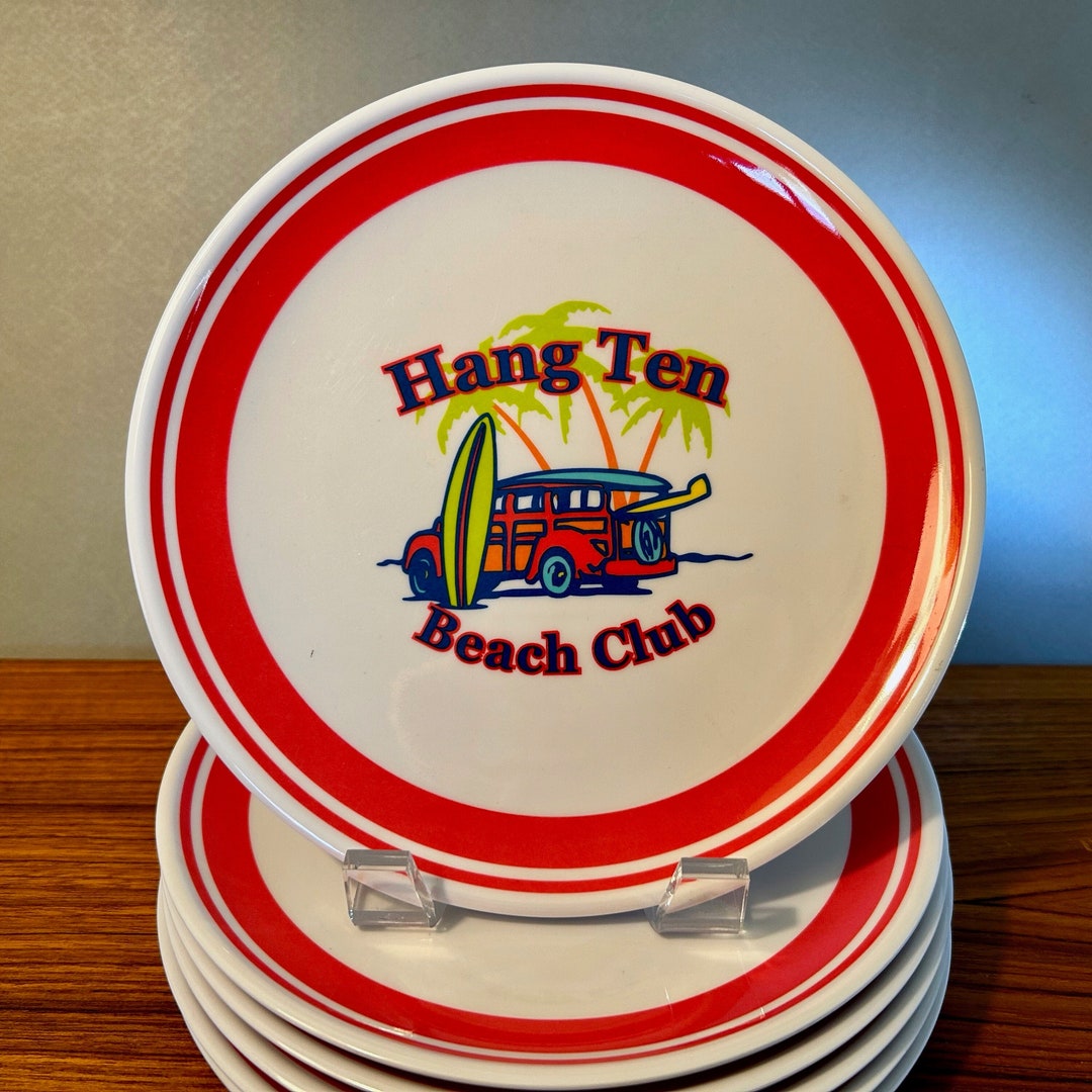 Rare Set of Six Vintage "hang Ten Beach Club" Melamine 8-inch Plates ...