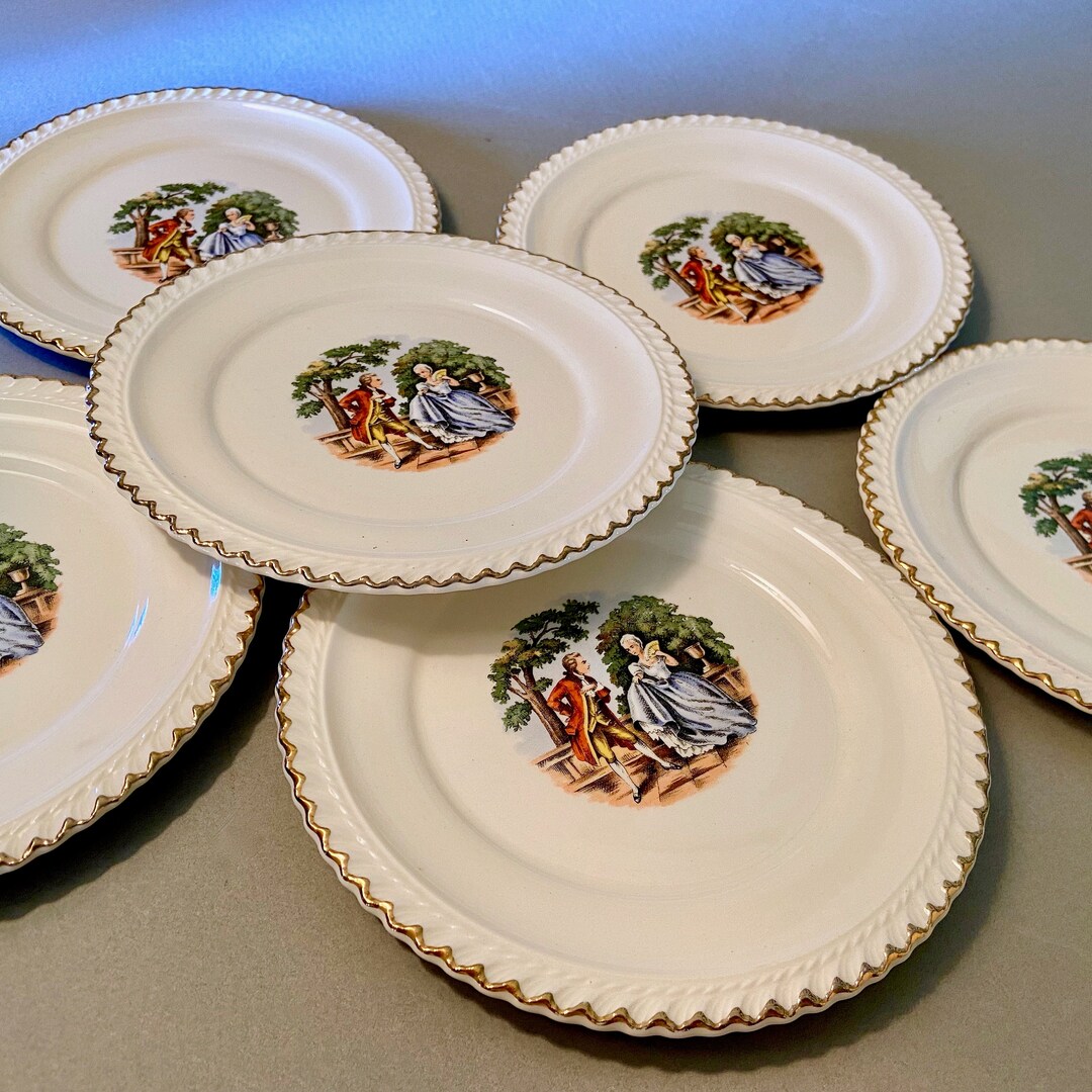 Set of Six Vintage Godey Prints Small Plates With 22 Kt Gold Trim by ...