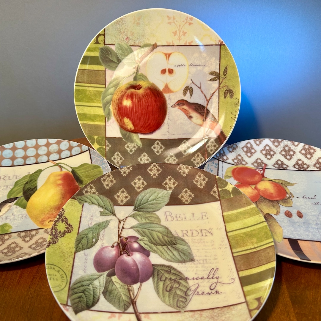 Set of Four "natures Bouquet" Porcelain 8" Plates With Bird and Fruit ...