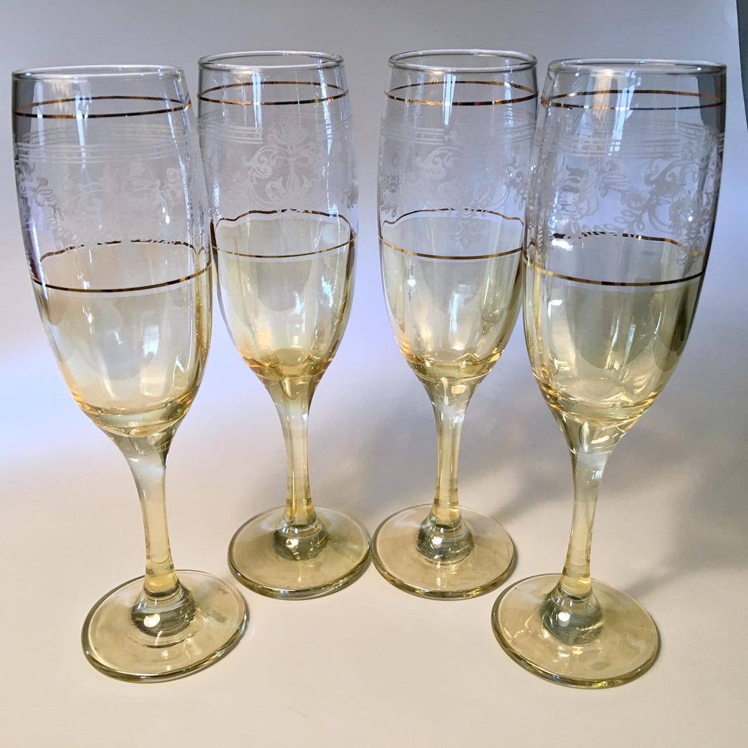 Set of Four Vintage Fluted Champagne Stemware Glasses With Fancy ...
