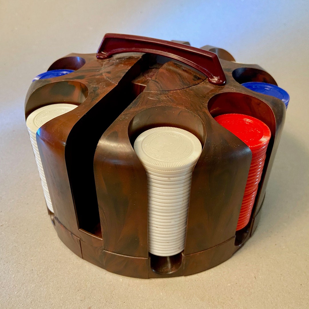 Vintage Revolving Poker Rack With 200 Chips in Red Blue and - Etsy