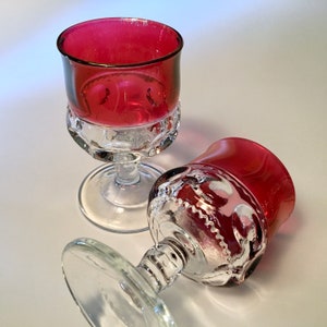 Set of 8 Vintage Short Ruby Red King's Crown Thumbprint Claret Wine ...