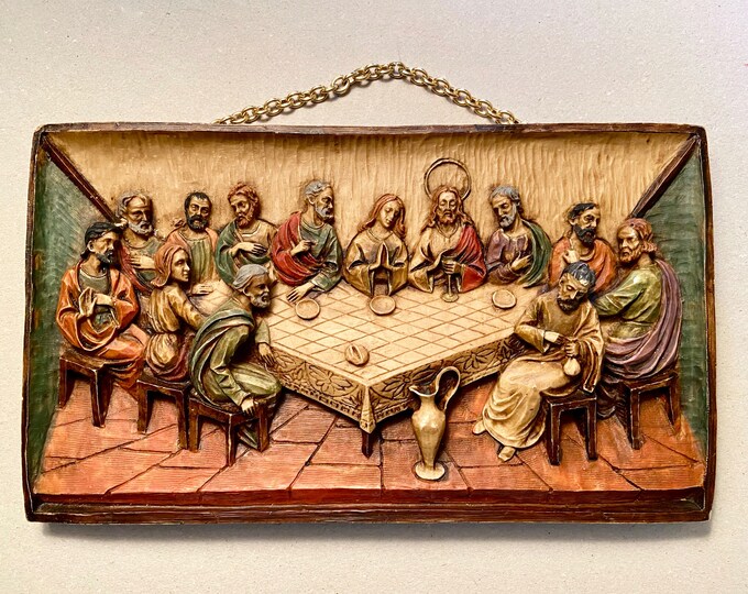 Vintage "the Last Supper" Made in Italy - Hand Painted Solid Alabaster ...