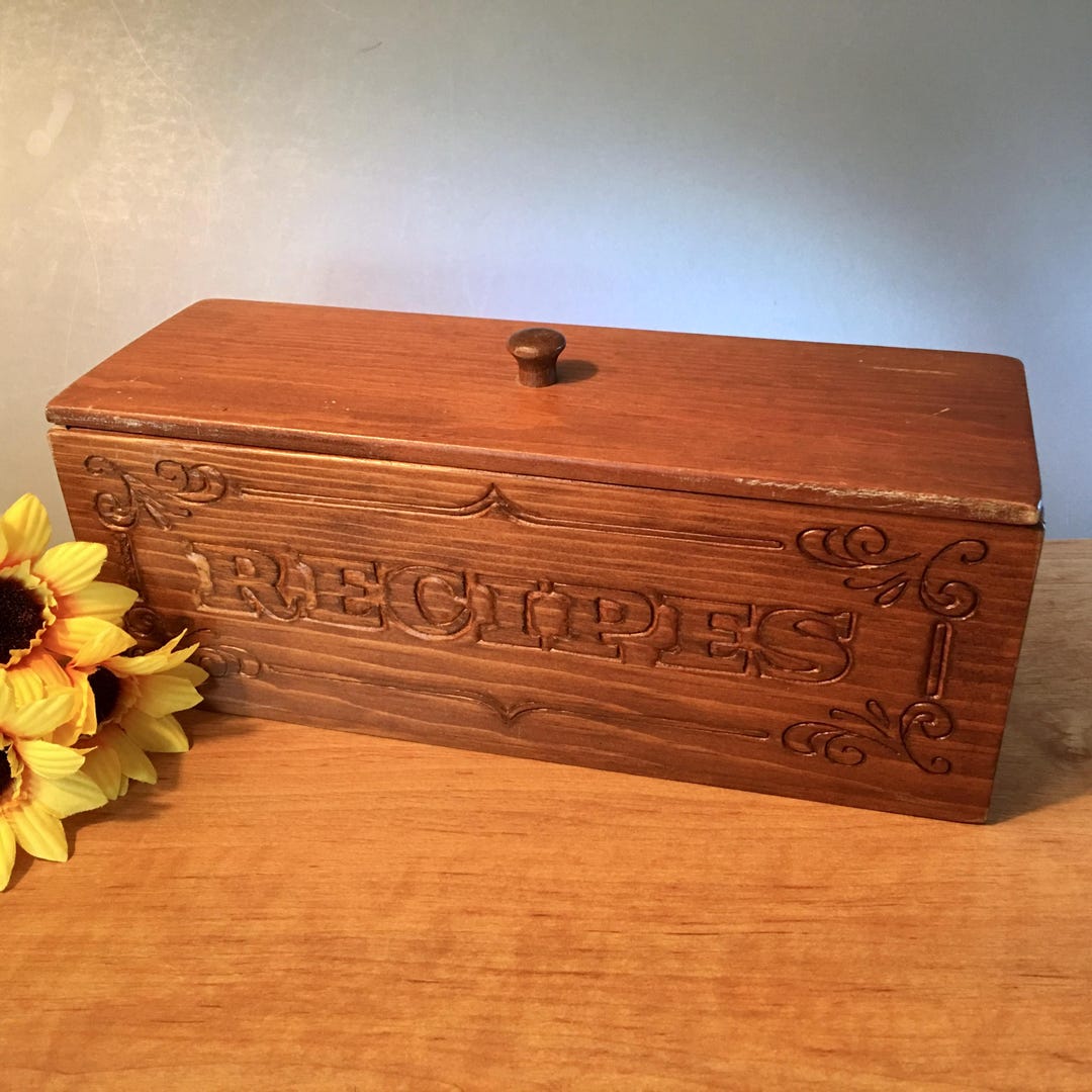 Vintage Solid Wood Rustic Recipe Box - Double Capacity, Holds 3.5 X 5 ...