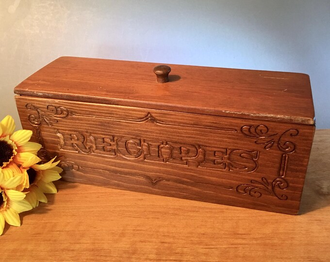 Vintage Solid Wood Rustic Recipe Box - Double Capacity, Holds 3.5 X 5 ...
