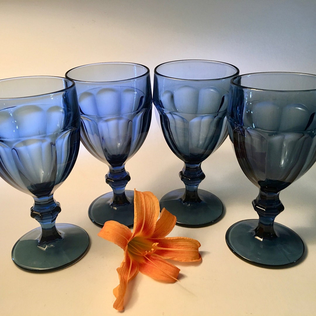 Set of 4 or 8 Vintage Gibraltar Dusky Blue Water Goblets by Libbey ...