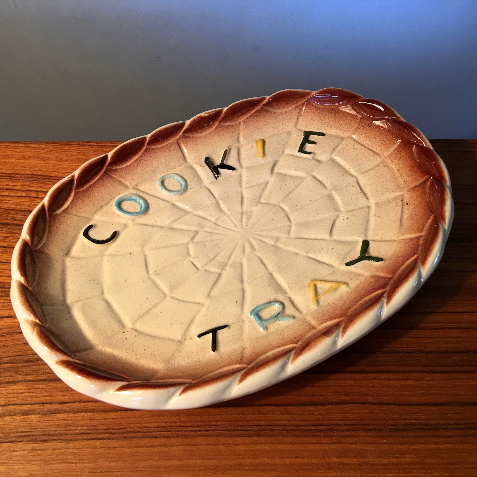 Unique Vintage Ceramic Pottery Cookie Tray With Colorful - Etsy