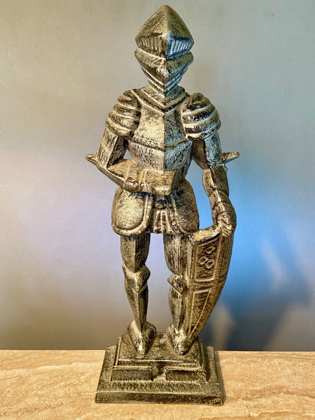Vintage 16" Cast Metal Medieval Knight Figurine Decor Display From the ...