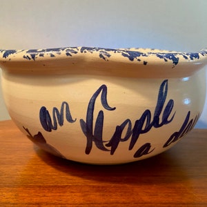 Vintage Large Apple Shaped Pottery Bowl With "an Apple a Day" and ...