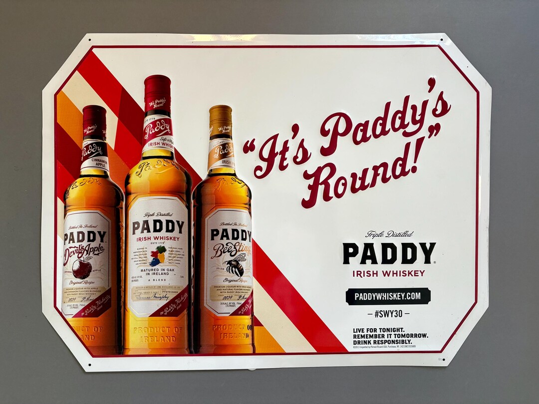 Large 18" X 24" Paddy Irish Whiskey "it's Paddy's Round" Ad ...