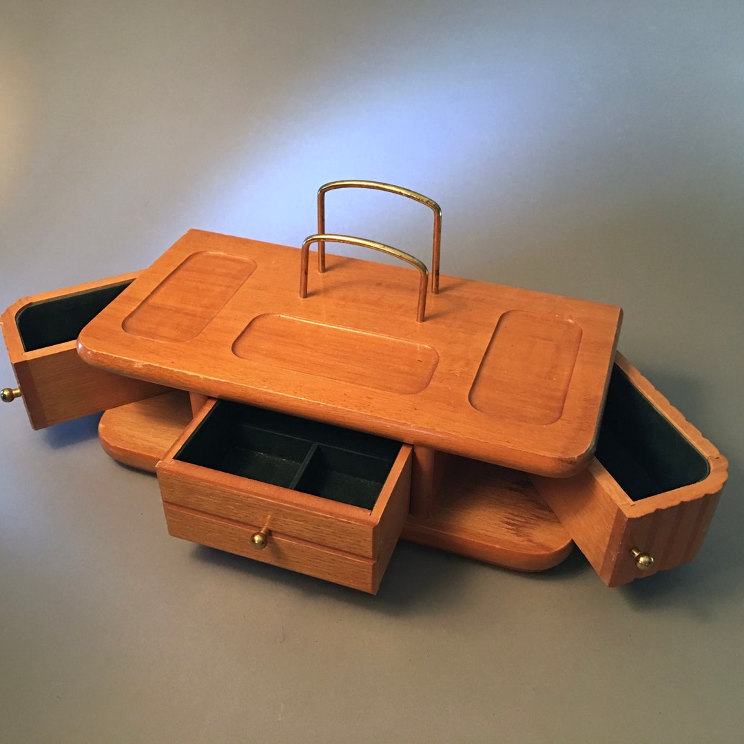 Rare Vintage Solid Wood Dresser Valet With Three Top Sections and Metal ...