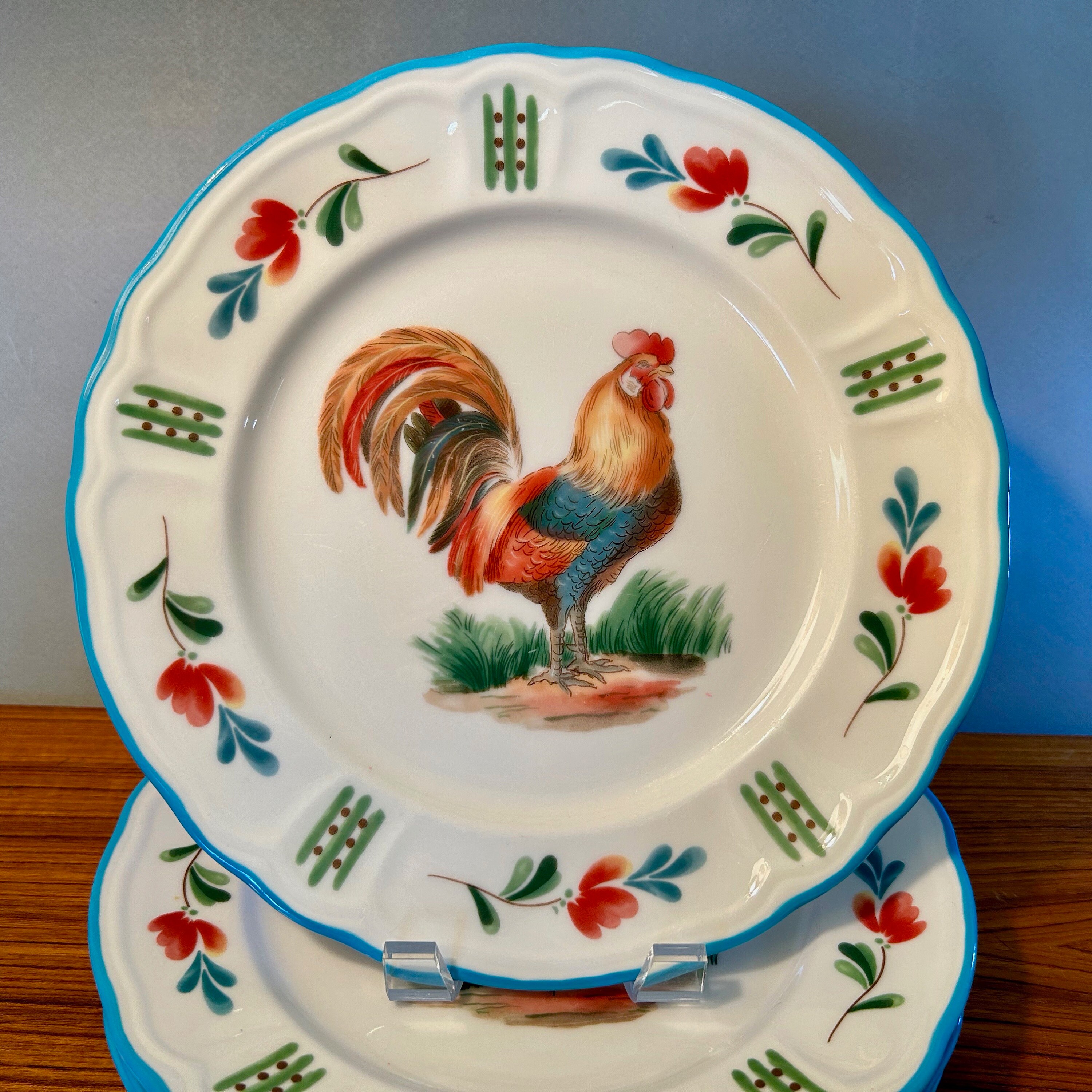 Vintage Epoch "red Rooster" Dinner Plates, Salad Plates or Soup or ...