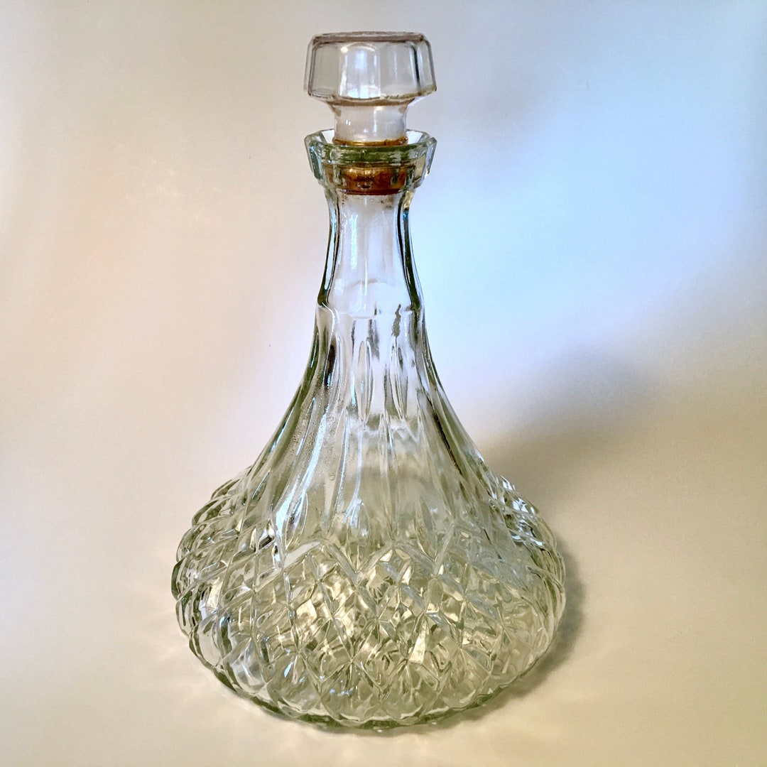 Vintage Fancy Cut Glass Liquor Decanter With Large Diamond Shape ...