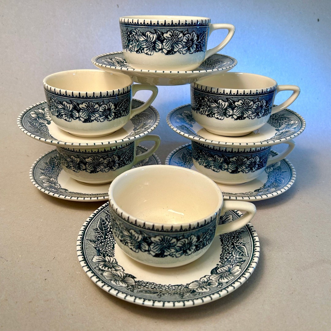 6 Vintage "colonial Heritage Blue" Cup and Saucer Sets by Royal China ...