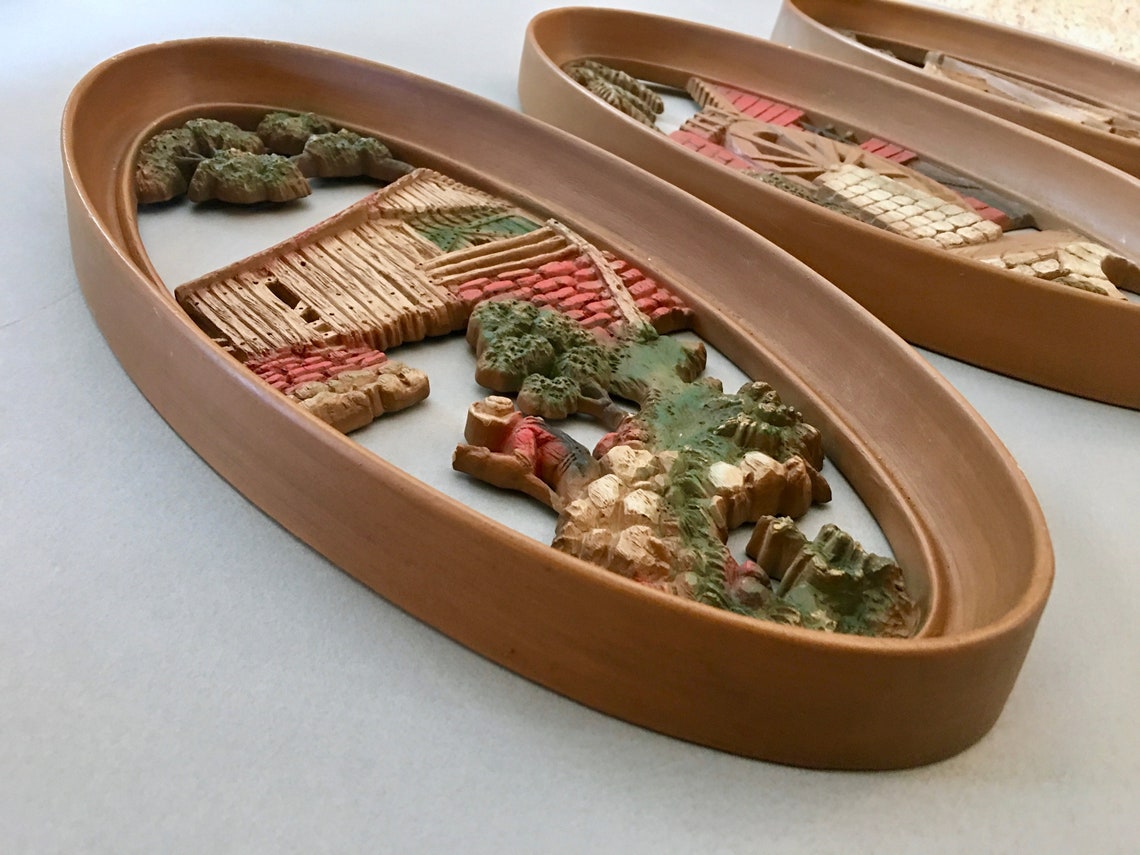 Set of Three Country Scenes Resin Wall Plaques by Burwood Products ...