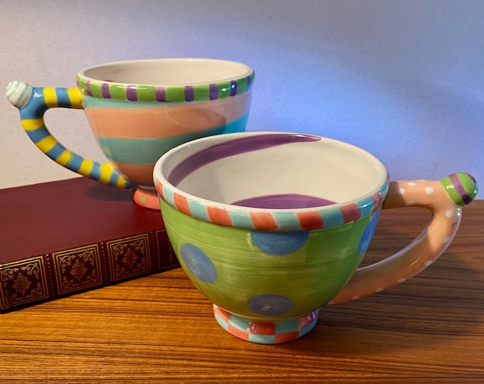Set of Two Large Shannon Mcgraw for Ganz Colorful Oversized Mugs ...