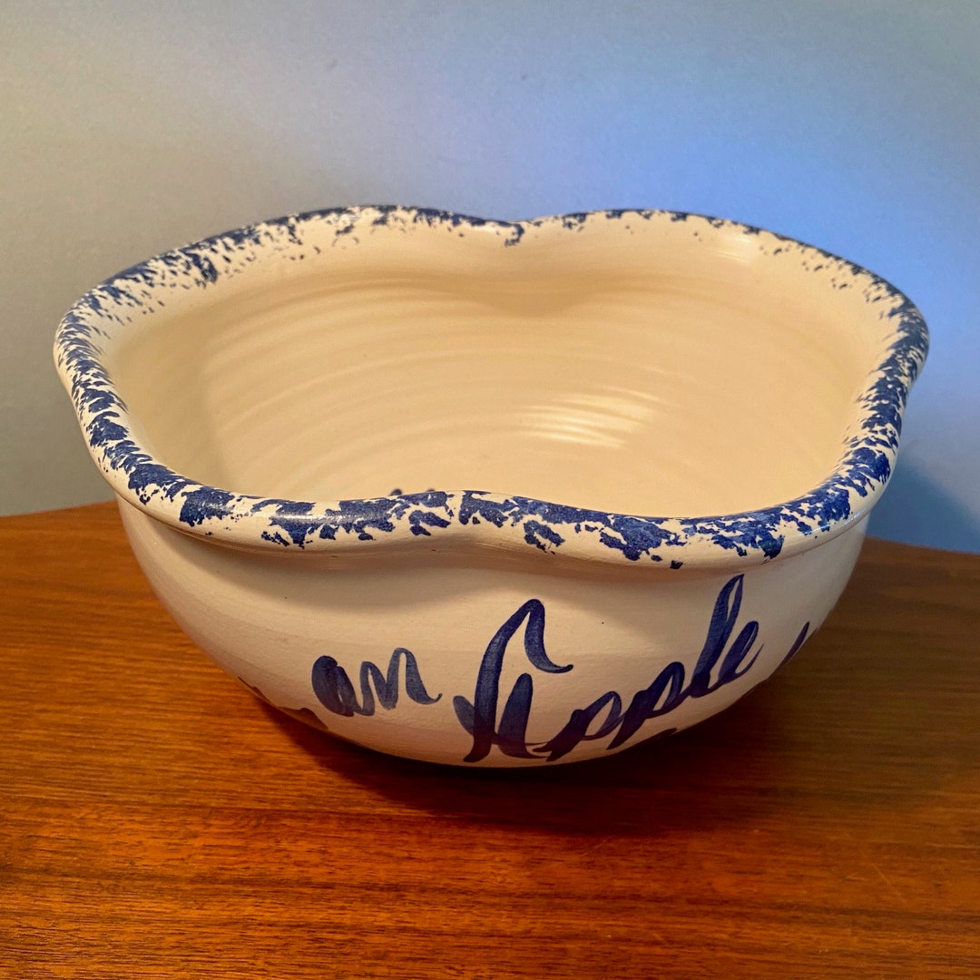 Vintage Large Apple Shaped Pottery Bowl With "an Apple a Day" and ...