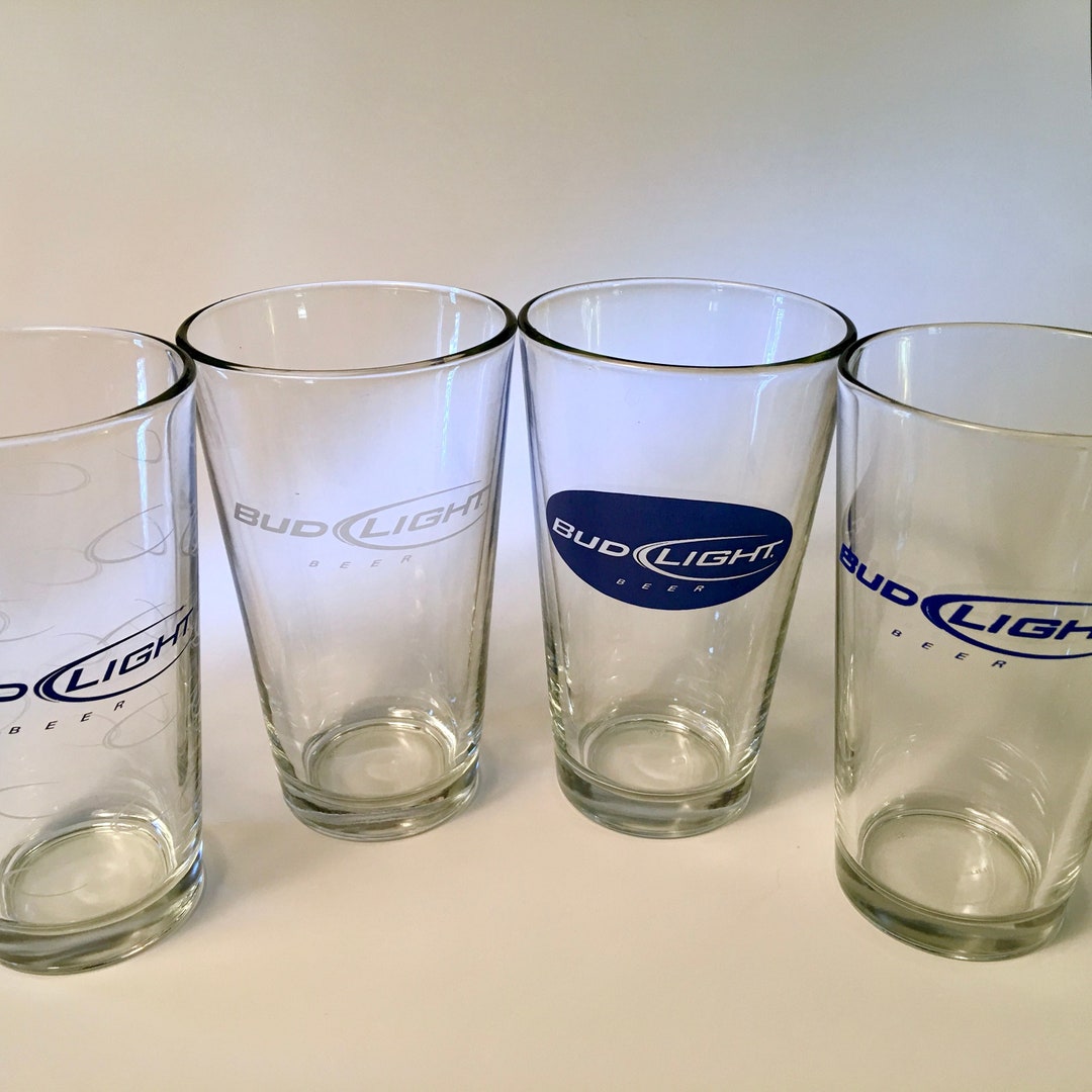 Set of Four Bud Light Pint Beer Glasses With Various Designs - Price ...