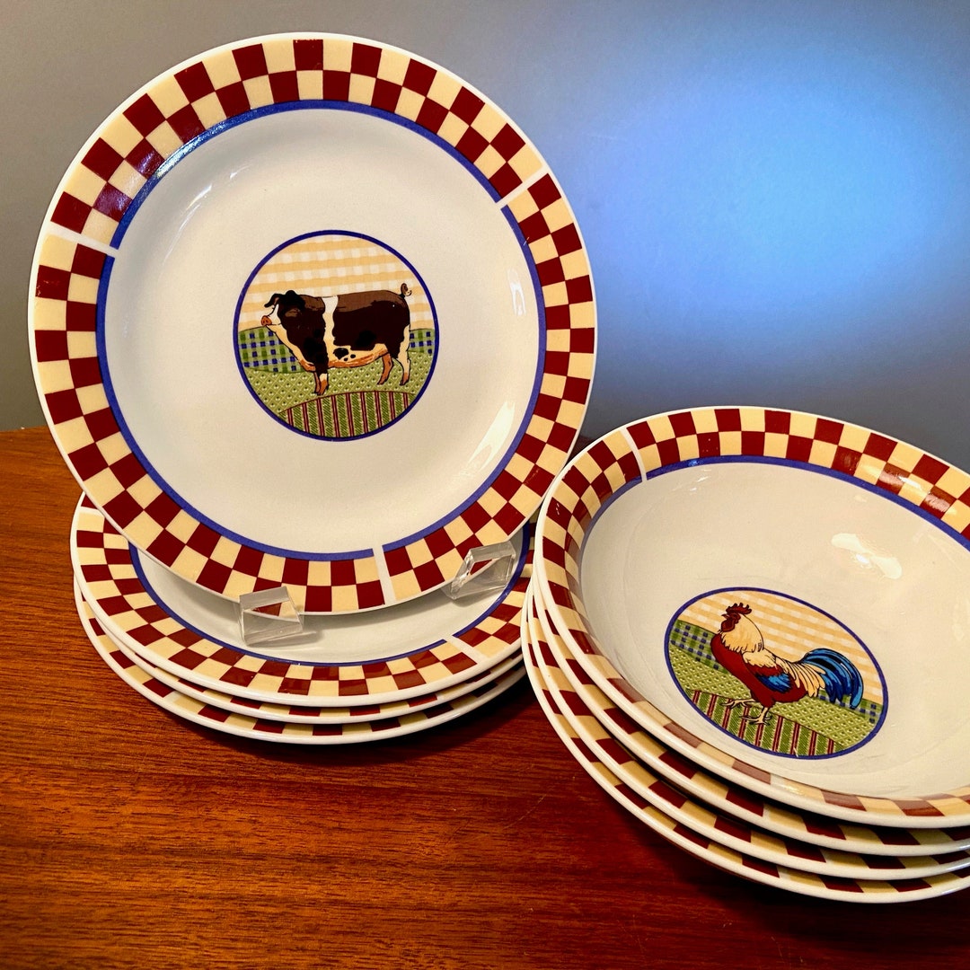 2 SETS AVAILABLE Set of 4 Vintage farmhouse Animals Salad Plates or ...