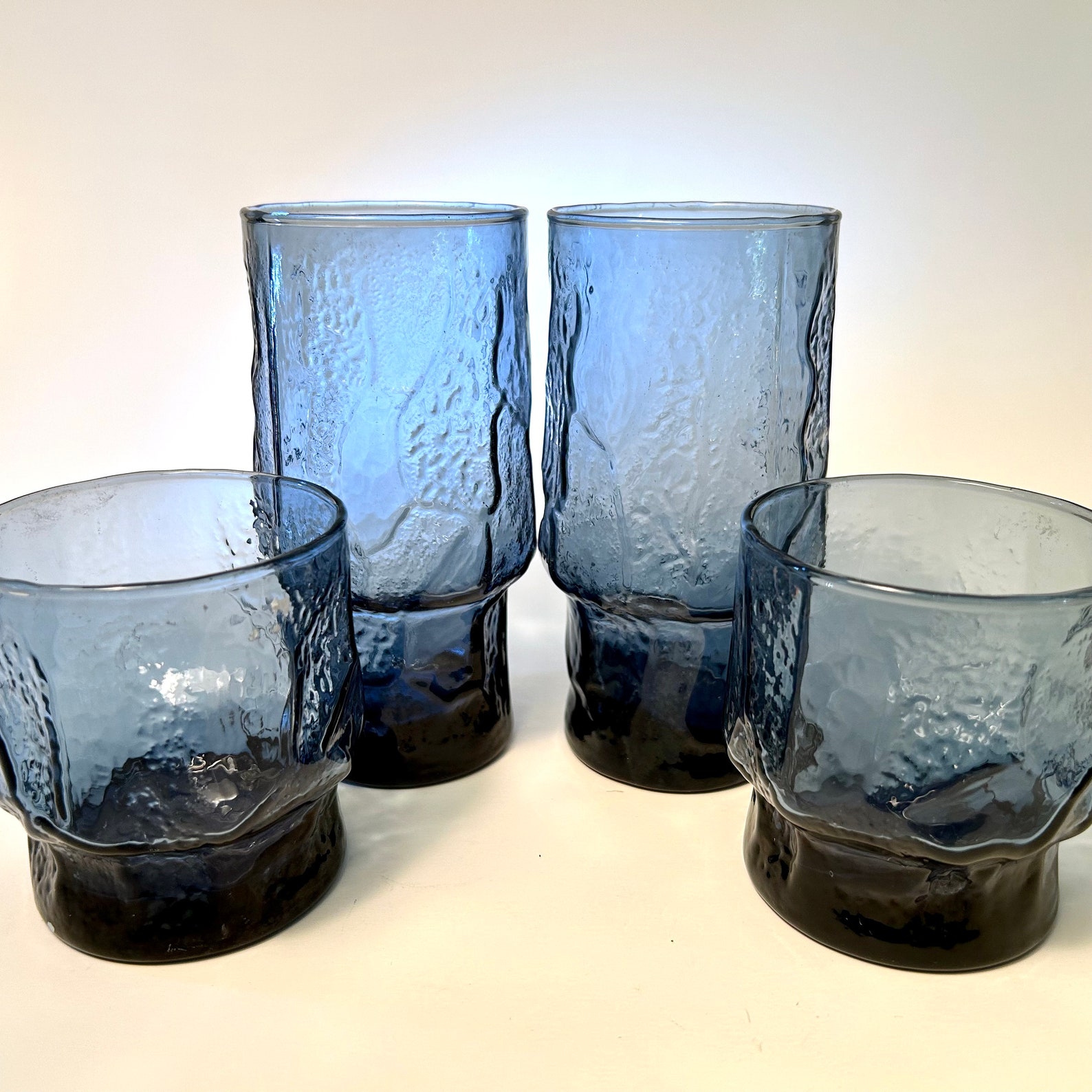 Sets of Vintage Libbey Normandy Dusky Blue Textured Tumblers and On-the ...
