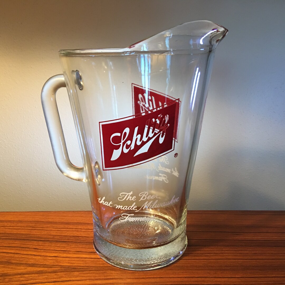 Vintage Schlitz Beer Large Thick and Heavy Glass Pitcher - Weighs Over ...