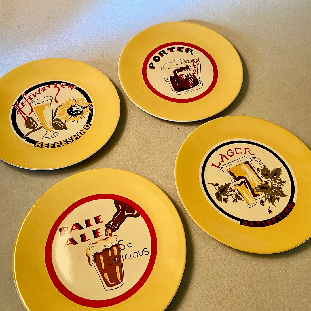 Set of Four Vintage "beer" 8-inch Plates by Pottery Barn for Use or ...