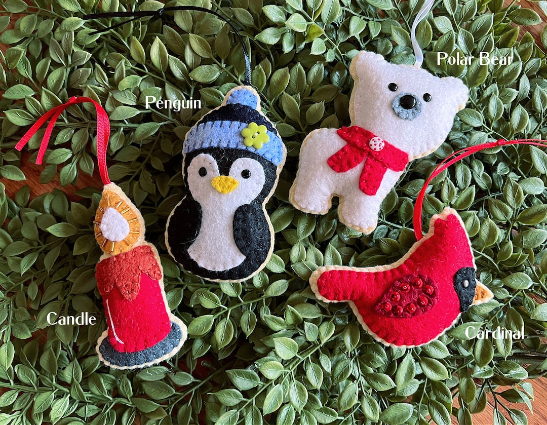 Wool Felt Candle Penguin Polar Bear Cardinal Ornament Choice - Etsy