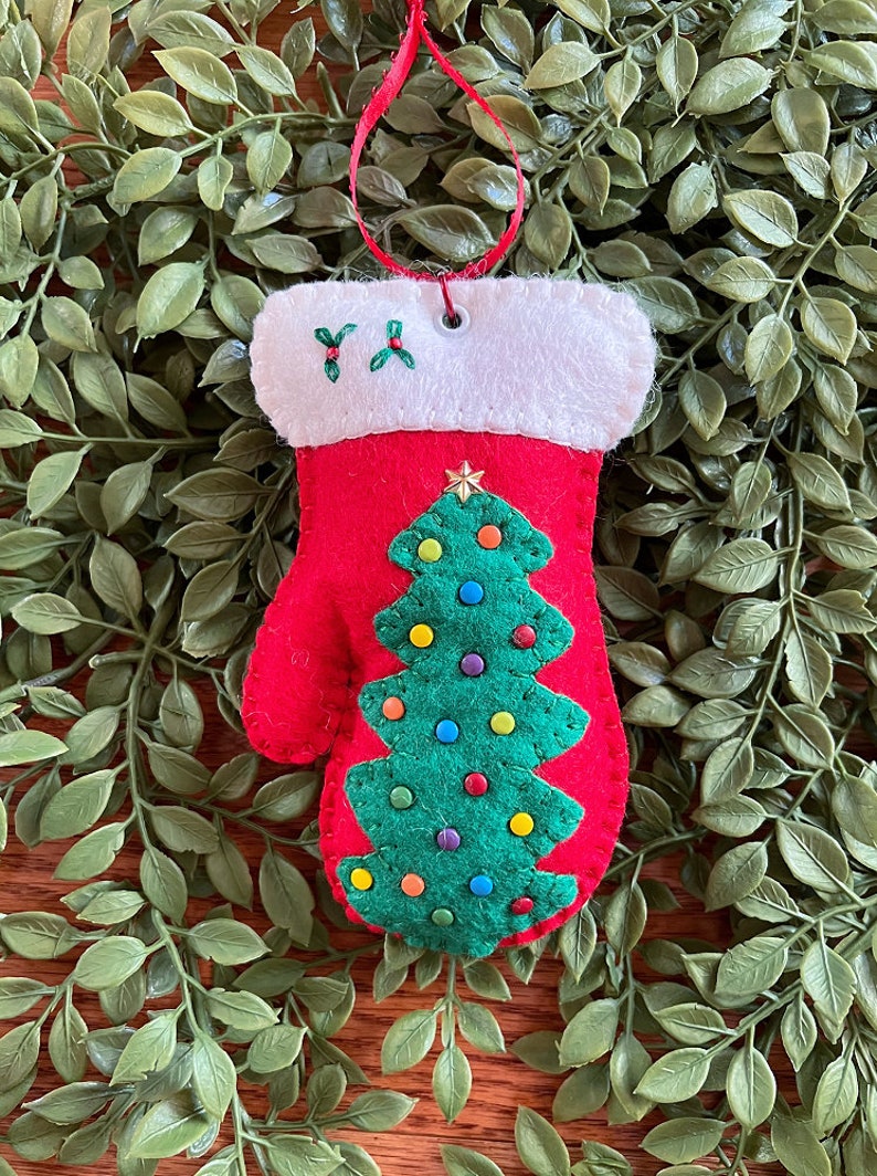 Wool Felt Mitten Ornament Hanger Color Choice - Etsy