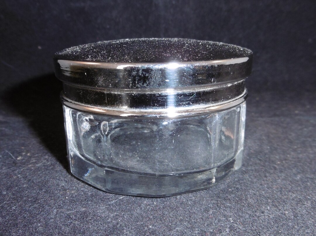Antique French Glass Powder Jar With White Metal Lid. - Etsy