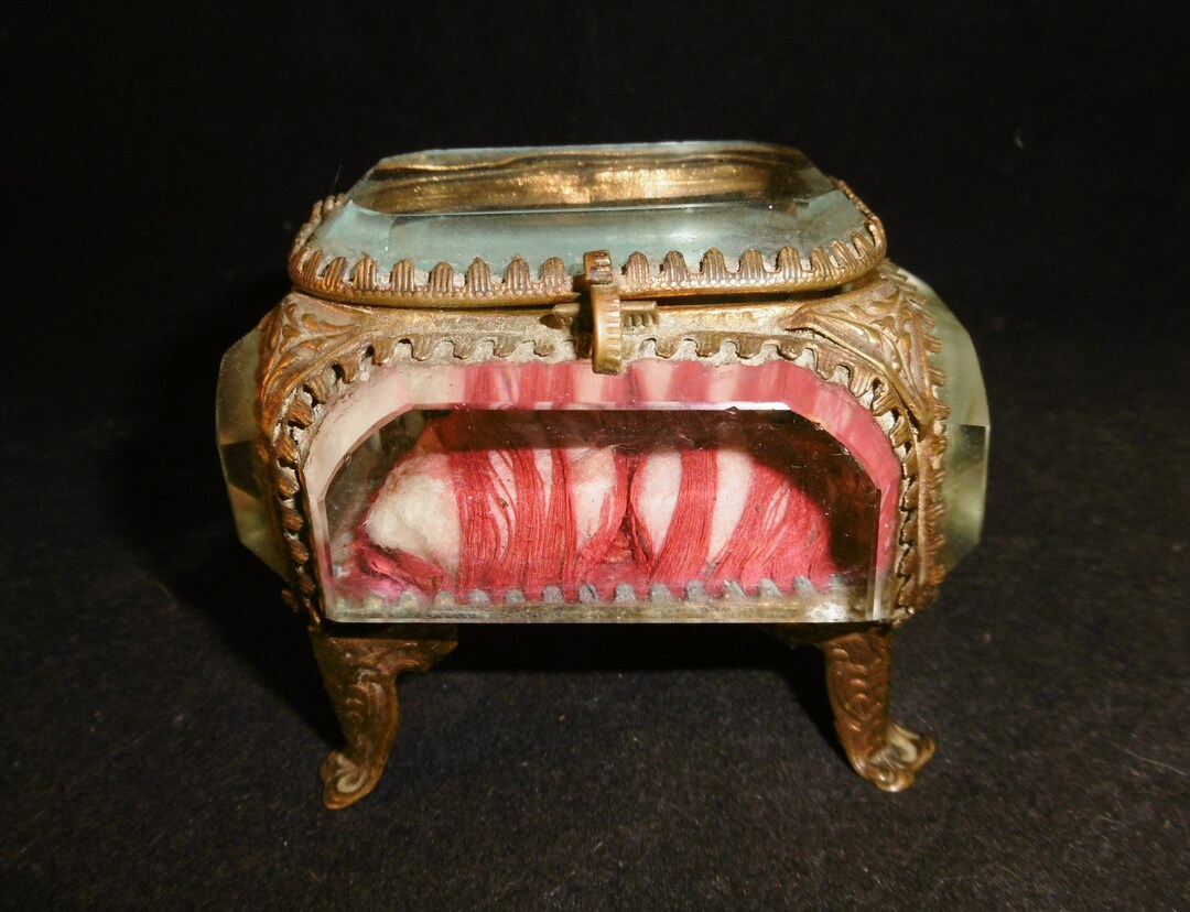 Antique French Lead Glass Jewellery Box With Bevelled Edges, Pressed ...