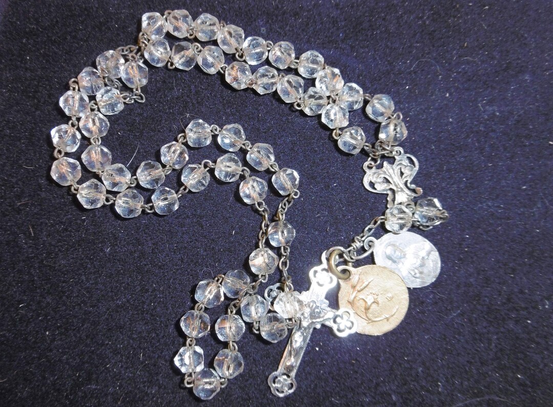 Sublime Antique French Glass and Silver Rosary With Two Medallions ...