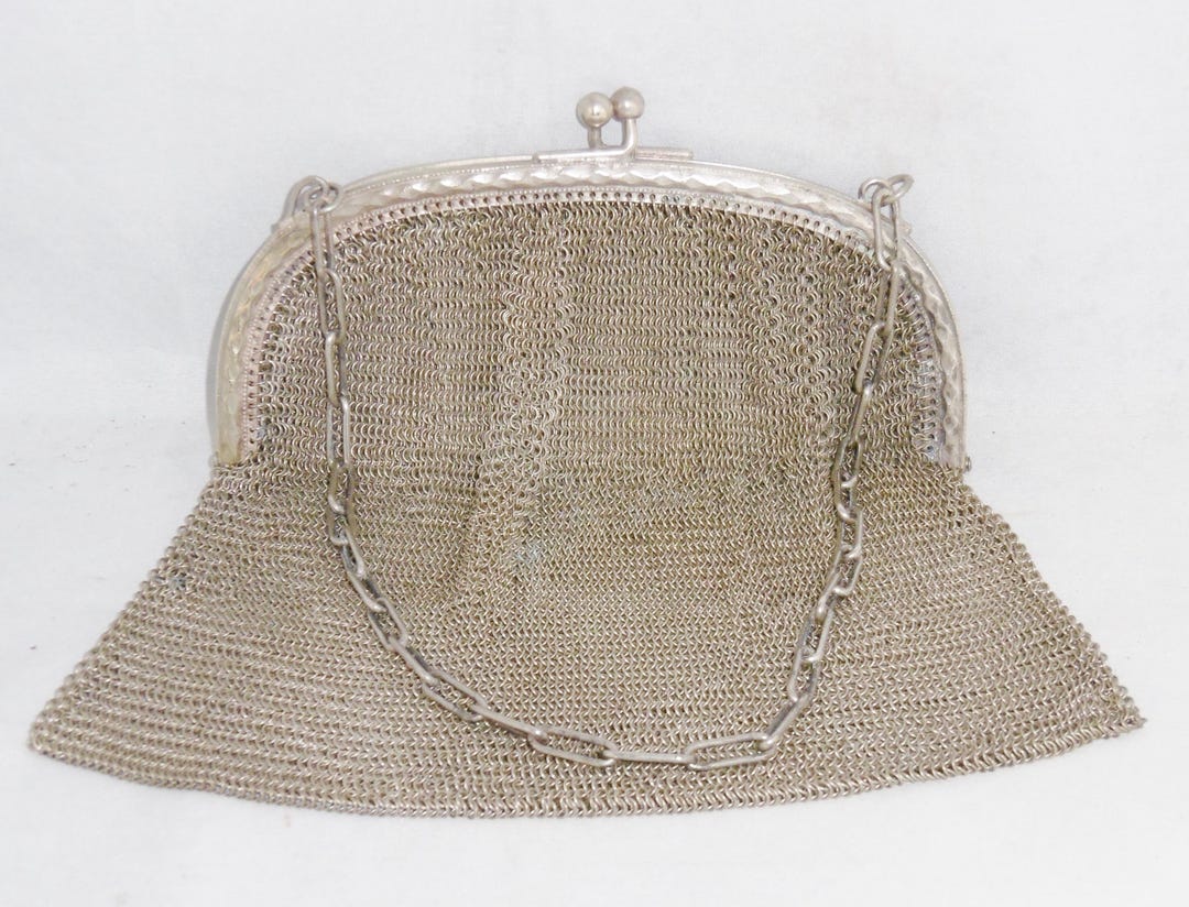 Antique French White Metal Chain Mail Evening Bag, Kiss Catch C1900. - Etsy