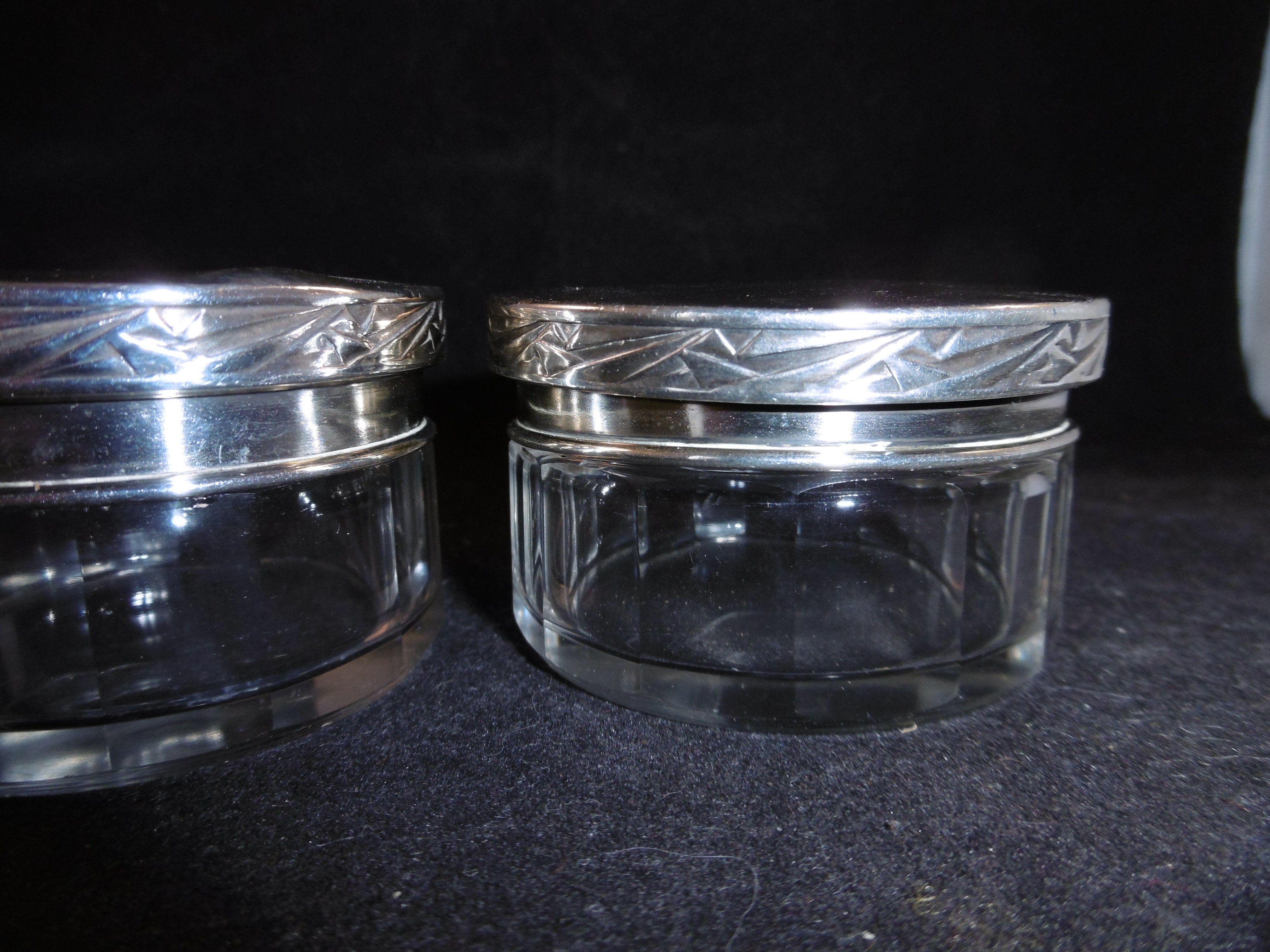 Pair of Antique French Glass Powder Jars With White Metal - Etsy