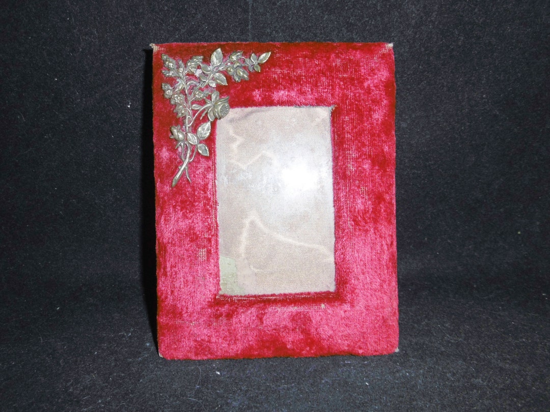 Vintage French Cherry Red Velvet Photo Frame With Climbing Rose Decor ...