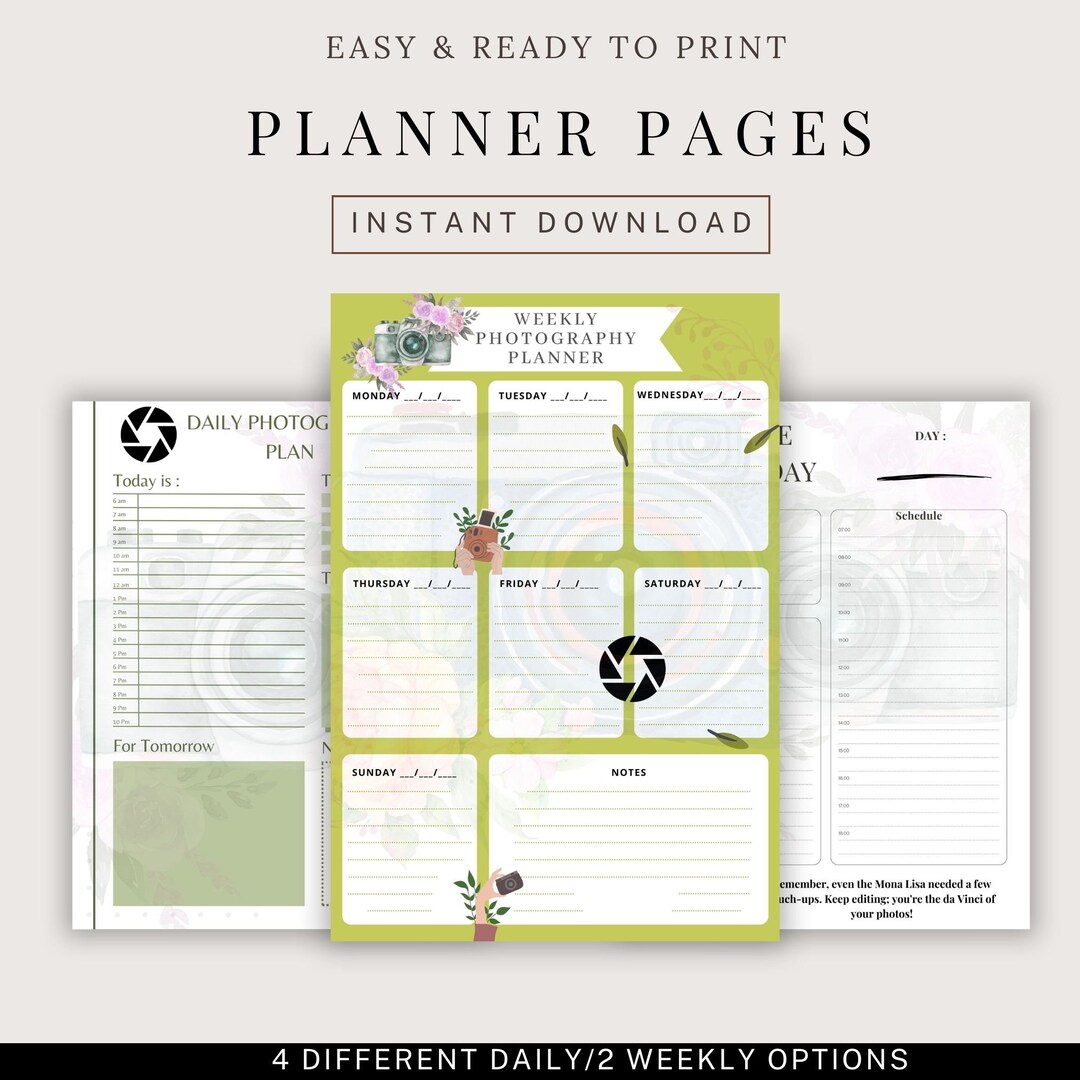 Photography Planner Printable Photoshoot Planner Weekly, Daily Planner ...