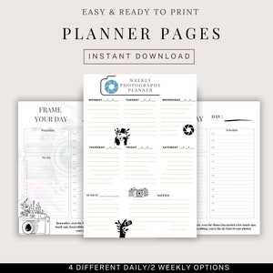 Photography Planner Printable Photoshoot Planner Weekly, Daily Planner ...