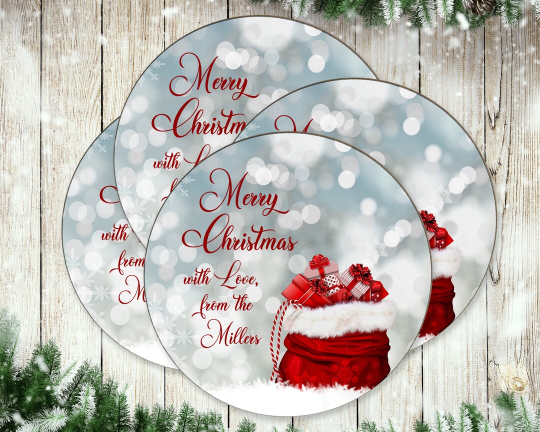 Personalized Holiday Coasters SET of 4, Cork Back Coaster, Christmas ...