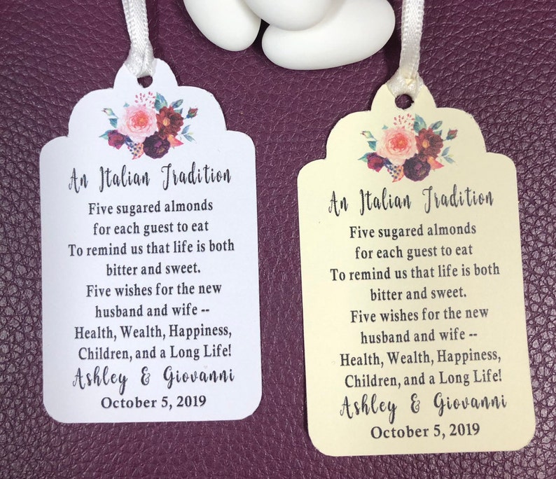 Italian Wedding Favor Tags, Jordan Almonds Wedding Poem, Five Wishes ...