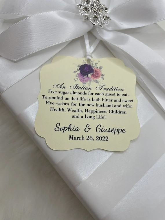 Jordan Almond Wedding Tradition Wedding Jordan Almond Favor Tags, Five