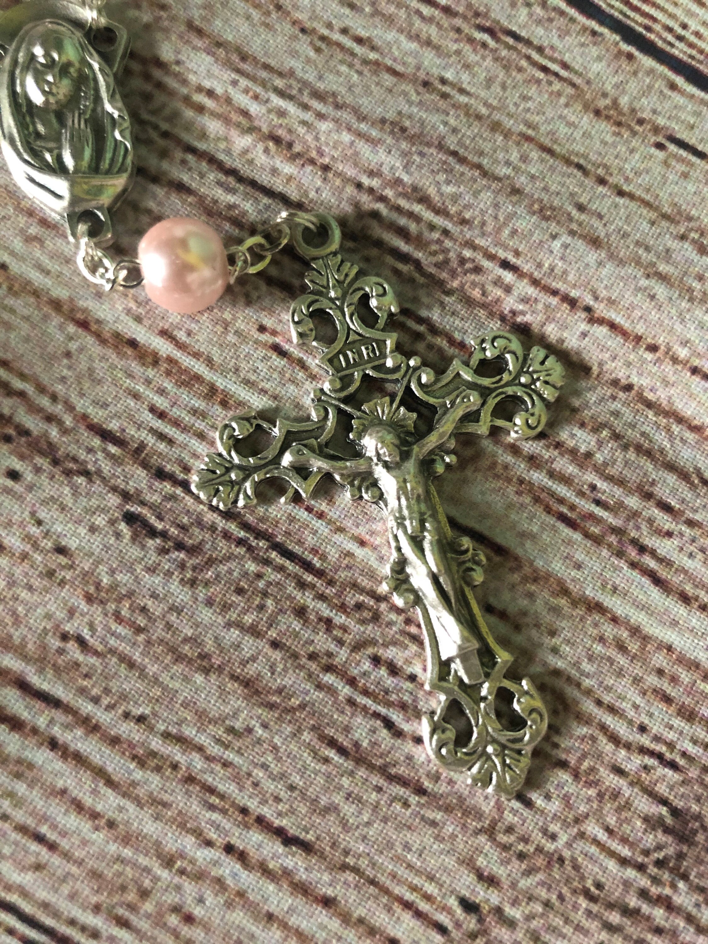 Made in Italy 7 INCHES Mini Pearls Rosary PINK First Holy Communion ...