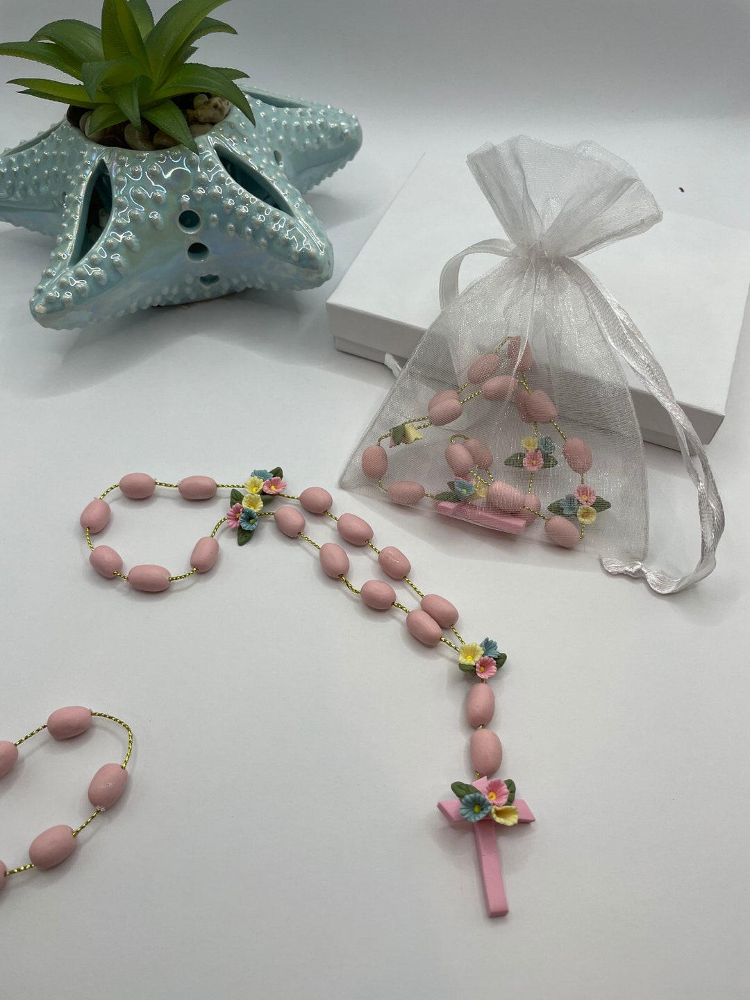 Handmade 8.5 INCHES Mini Rosary PINK First Holy Communion Favors, Mini ...