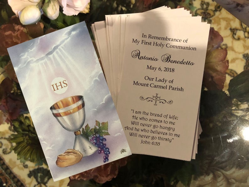 Set of 8 Personalized Italian First Holy Communion Remembrance Cards ...
