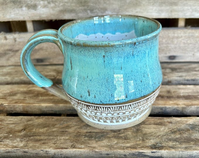 Carved Stoneware Mug - Handmade Pottery Coffee Mug - Collectable ...
